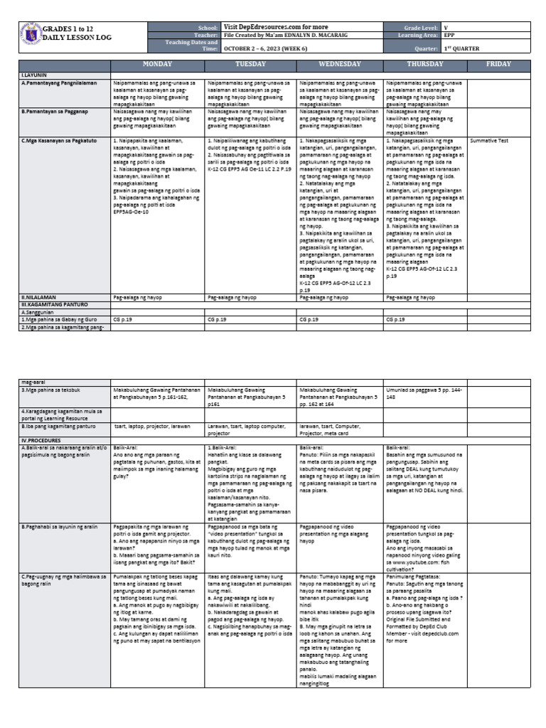 DLL - Epp 5 - Q1 - W6 | PDF
