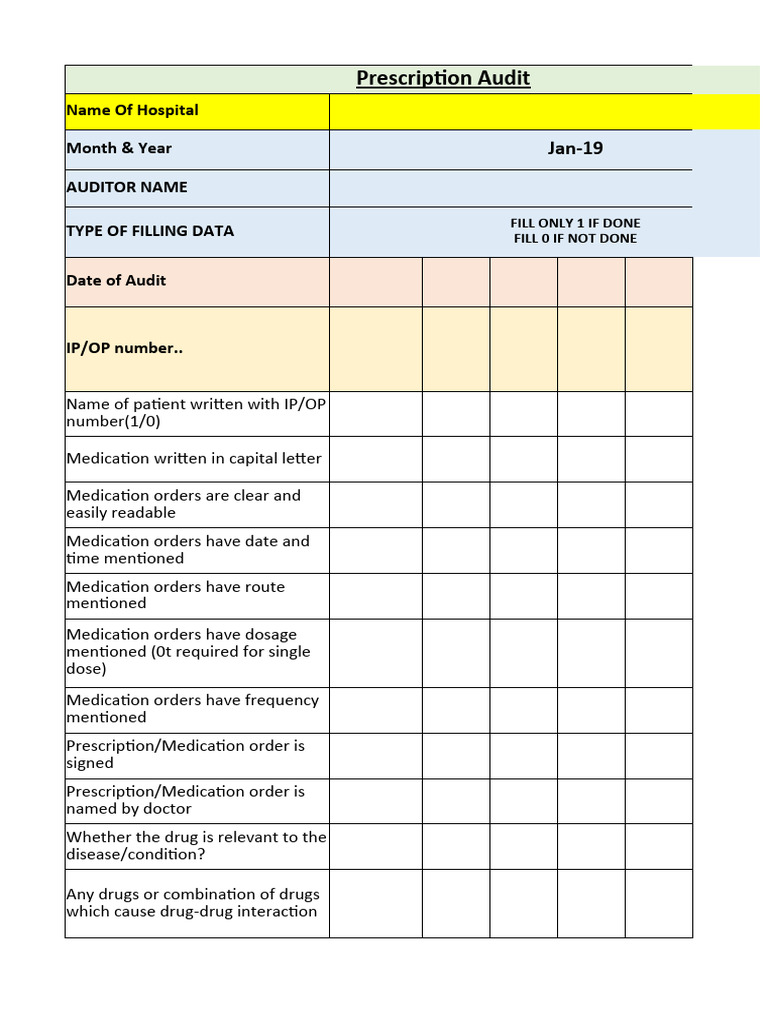 Prescription Audit Compilation Sheet - DR - arviND | PDF