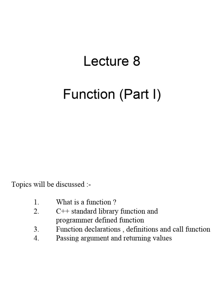 Lecture 8 - Function Part | PDF