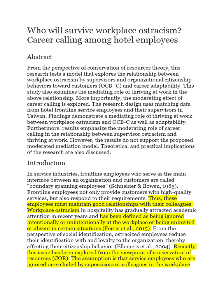 Who Will Survive Workplace Ostracism - INT | PDF