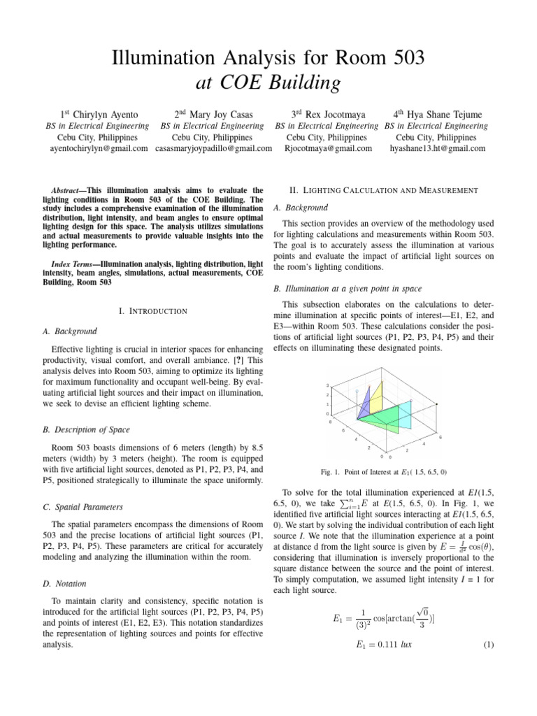 Illumination Analysis For Room 503 at COE Building | PDF