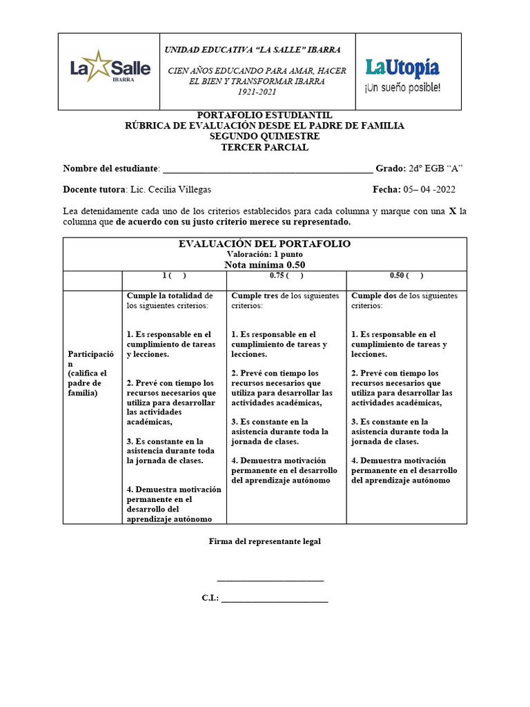 RUBLICA DE EVALUACIÒN DE PPFF 2do 2DOQUIMESTRE 3er Parcial | PDF | Evaluación | Cognición