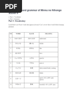 Minna No Nihongo N5 Vocabulary List | PDF
