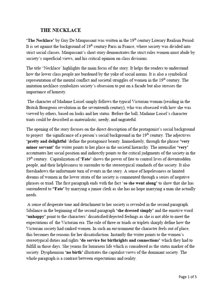 Analysis of "The Necklace" by Maupassant | PDF | Social Science | Poetry