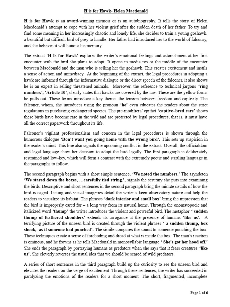 H Is For Hawk - Notes | PDF | Falconry