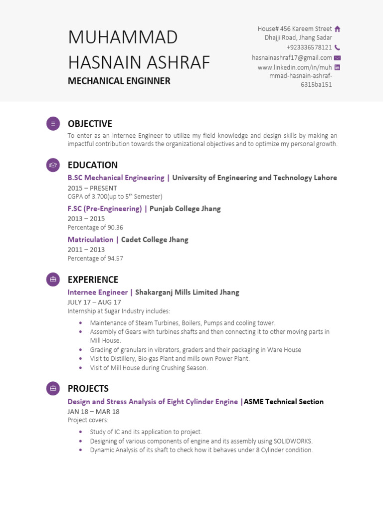 Nestle Internship Resume | PDF | Engineering | Mechanical Engineering