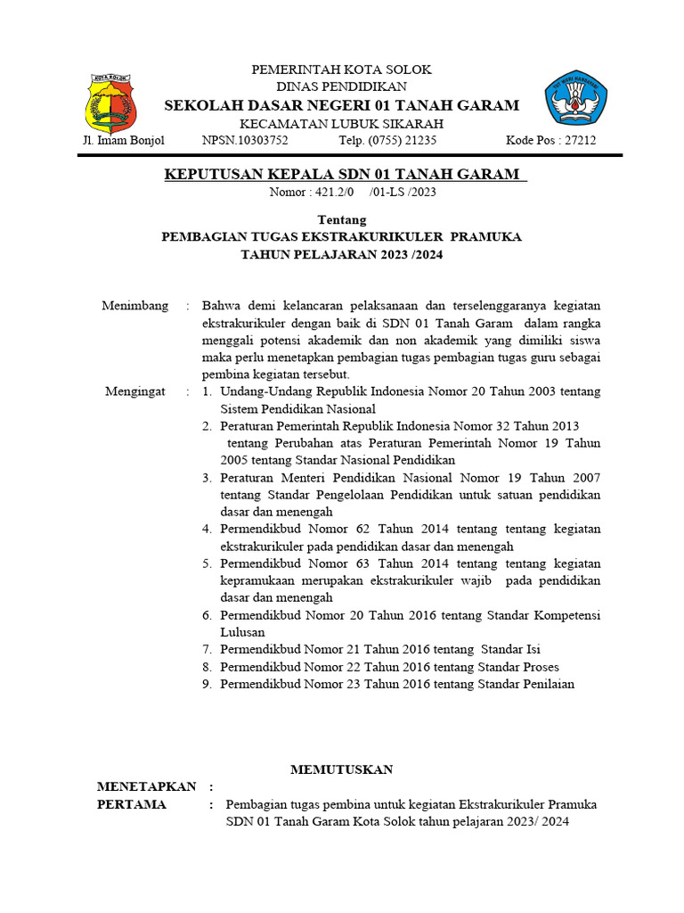 SK EKSKUL Pramuka 2023 - 2024 | PDF