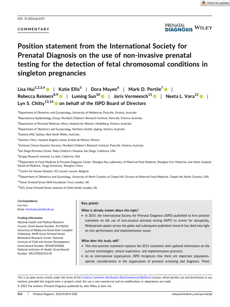 Prenatal Diagnosis On The Use of Non Invasive Prenatal Testing For The ...