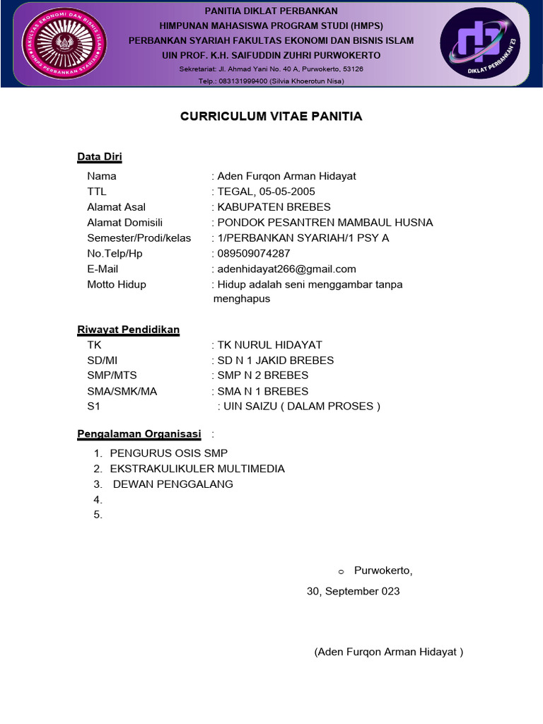 CV PANITIA Aden | PDF