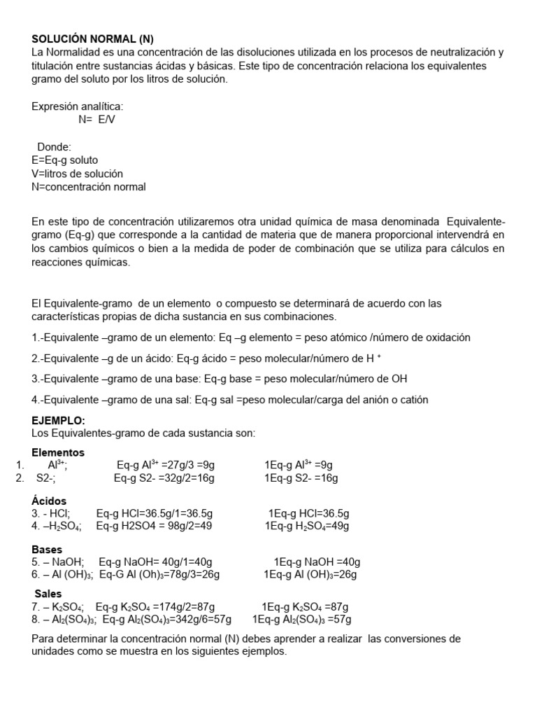 Solución Normal | PDF | Valoración | Química