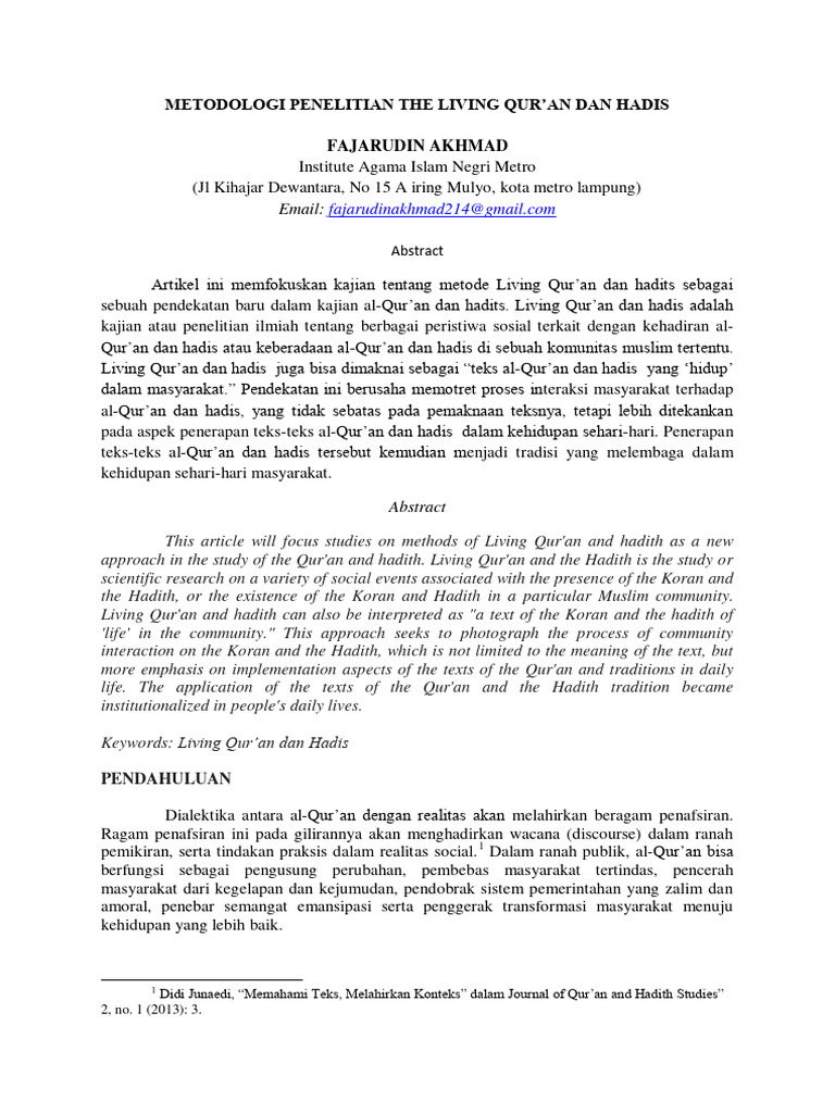Metodologi Penelitian The Living Quran H | PDF