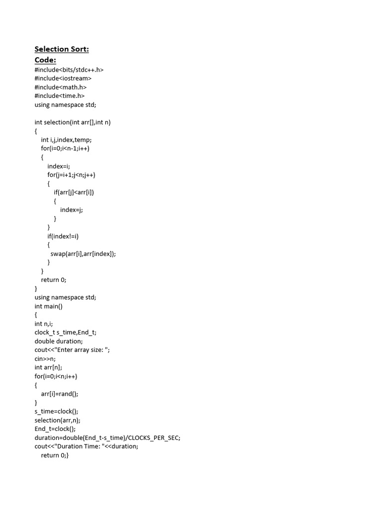 Selection Sort & Quick Sort | PDF Selection Sort & Quick Sort | PDF