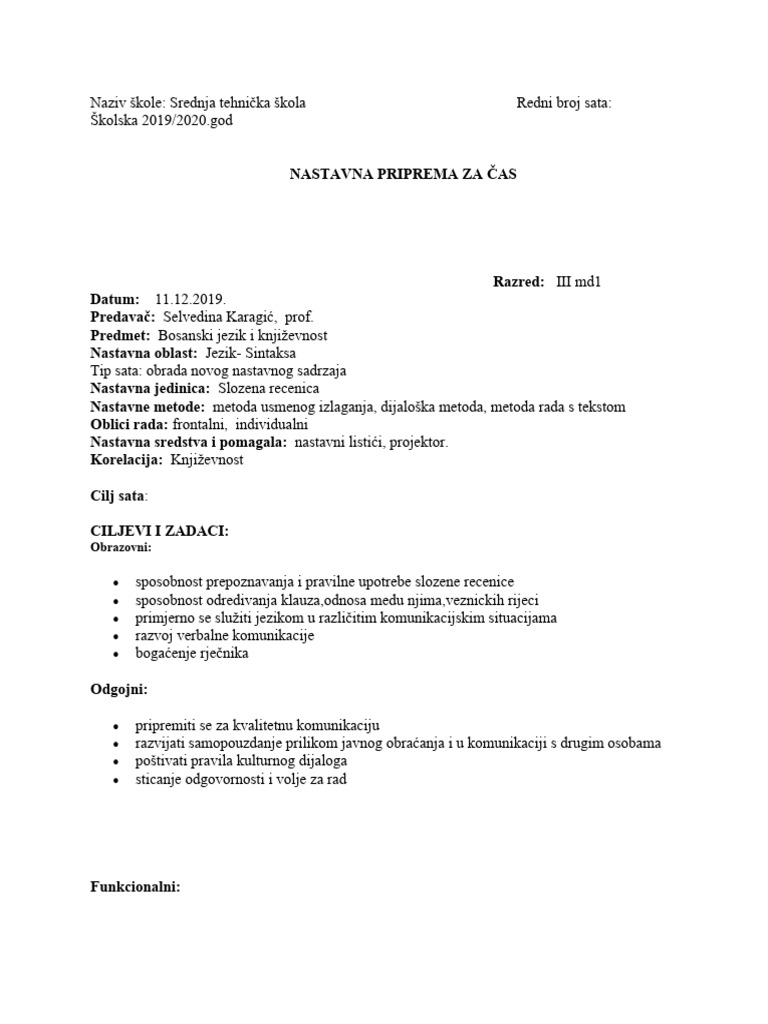 Slozene Recenice-Nastavna Priprema Za Cas | PDF