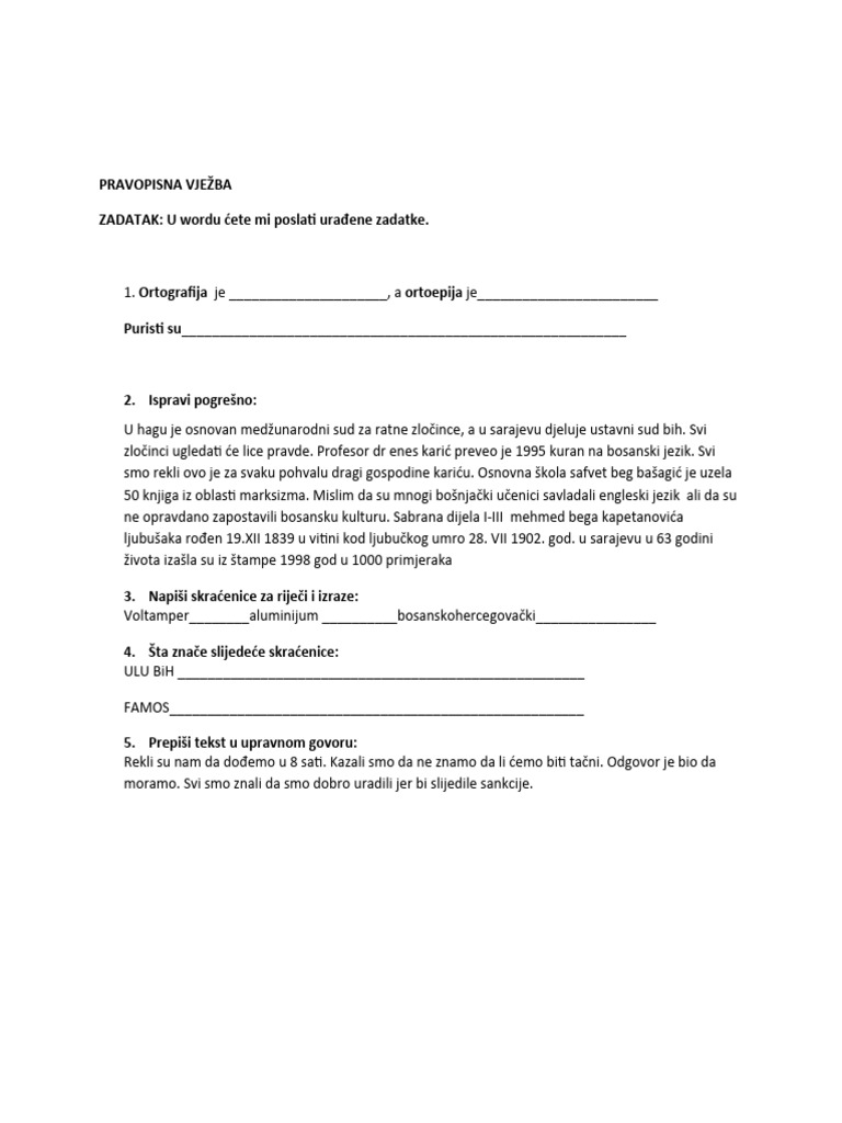Pravopisna Vjezba | PDF