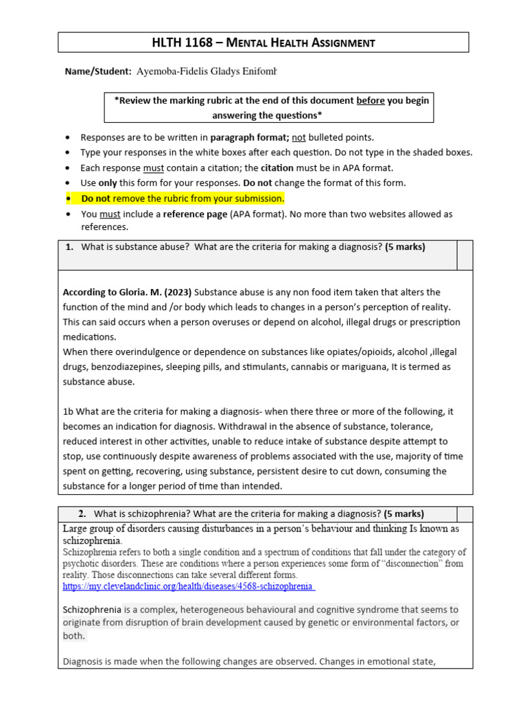 Mental Health Assignment | PDF | Bipolar Disorder | Mental Disorder