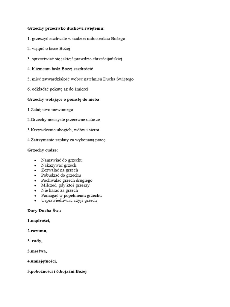 Grzechy Przeciwko Duchowi Świętemu | PDF