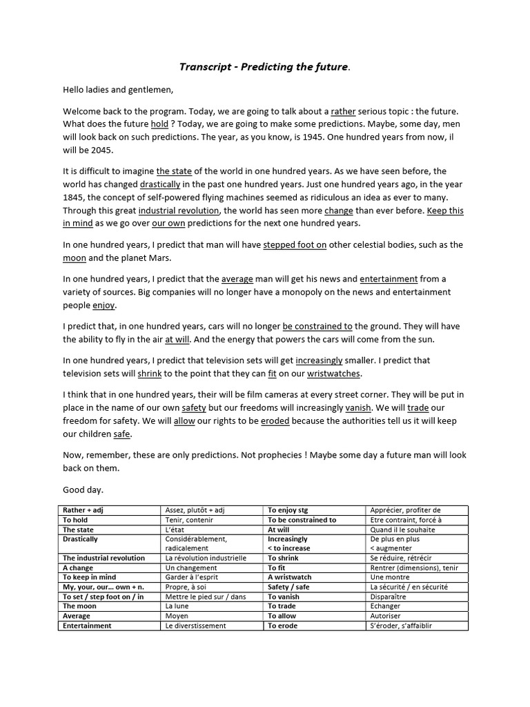 TRANSCRIPT CA Predicting The Future | PDF