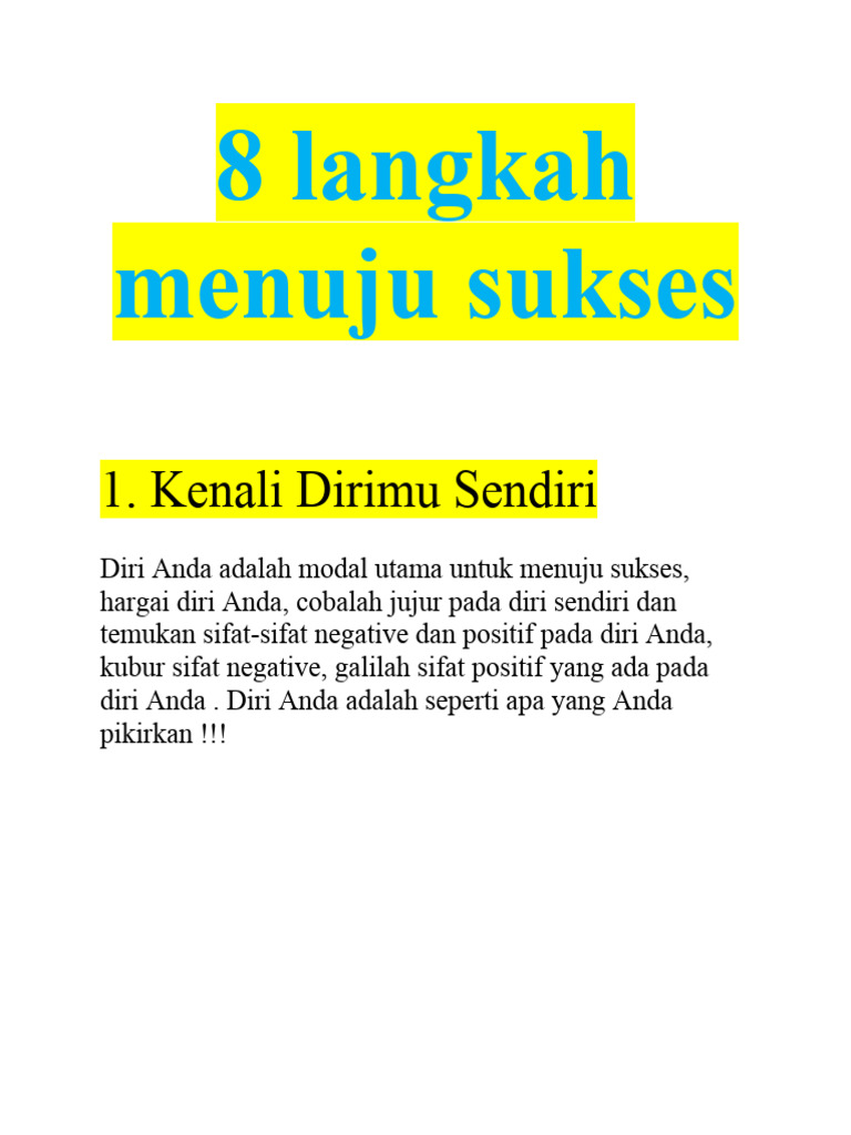 8 Langkah Menuju Sukses | PDF