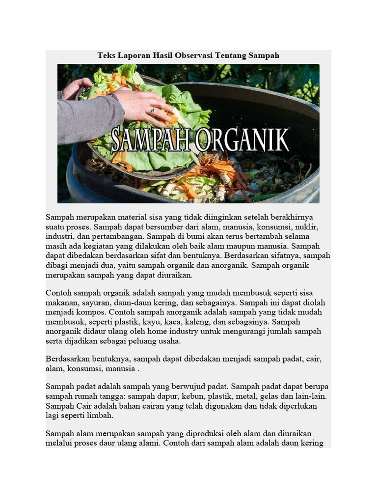 Teks Laporan Hasil Observasi Tentang Sampah | PDF