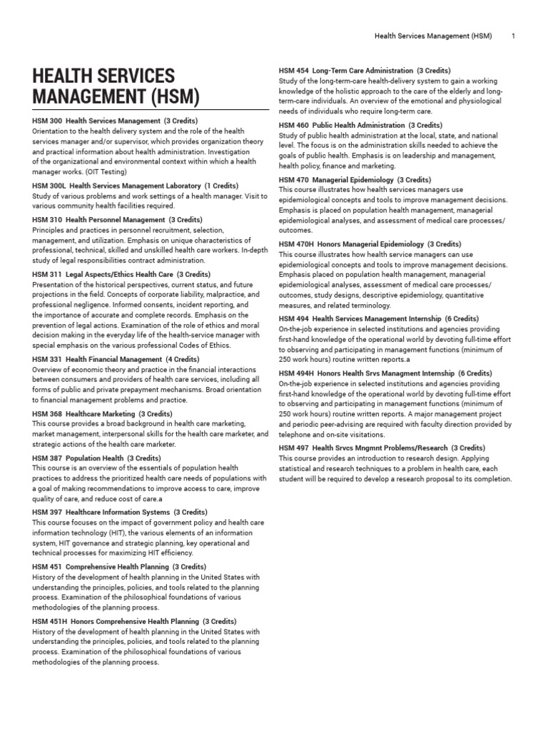 Health Services Management (HSM) | PDF