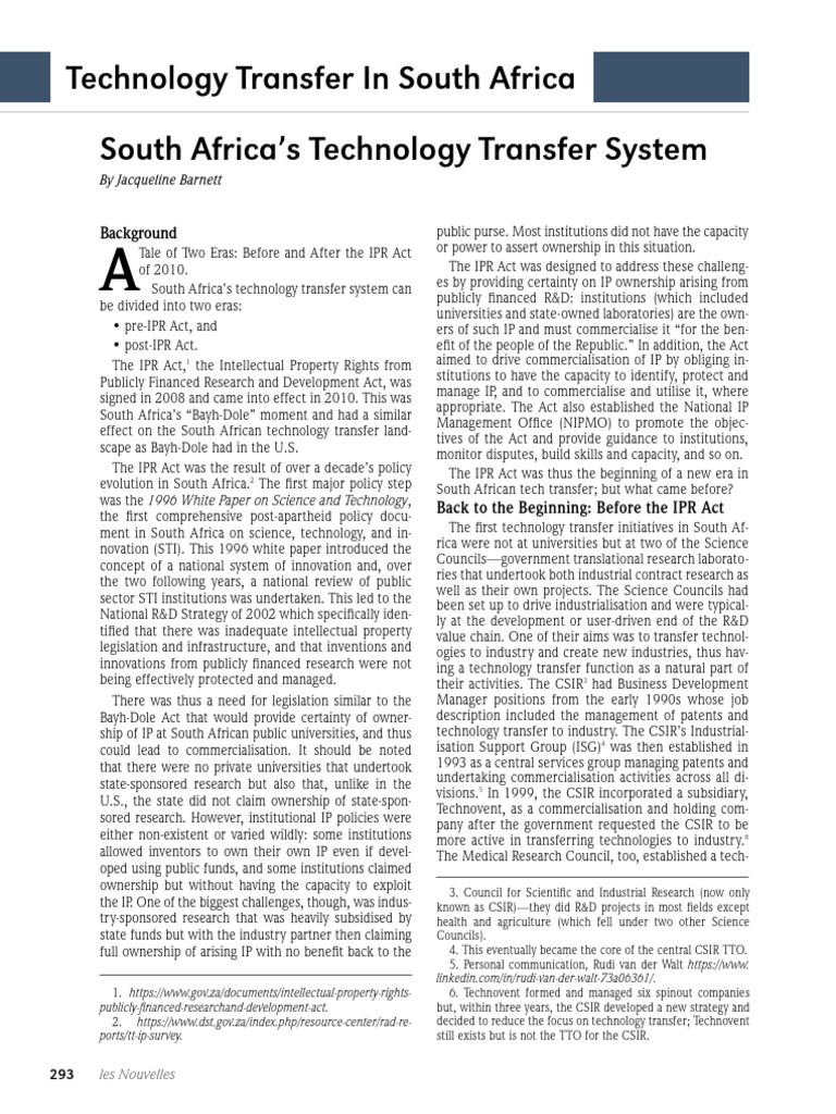A History of South African Technology Transfer | PDF | Technology Transfer | Intellectual Property