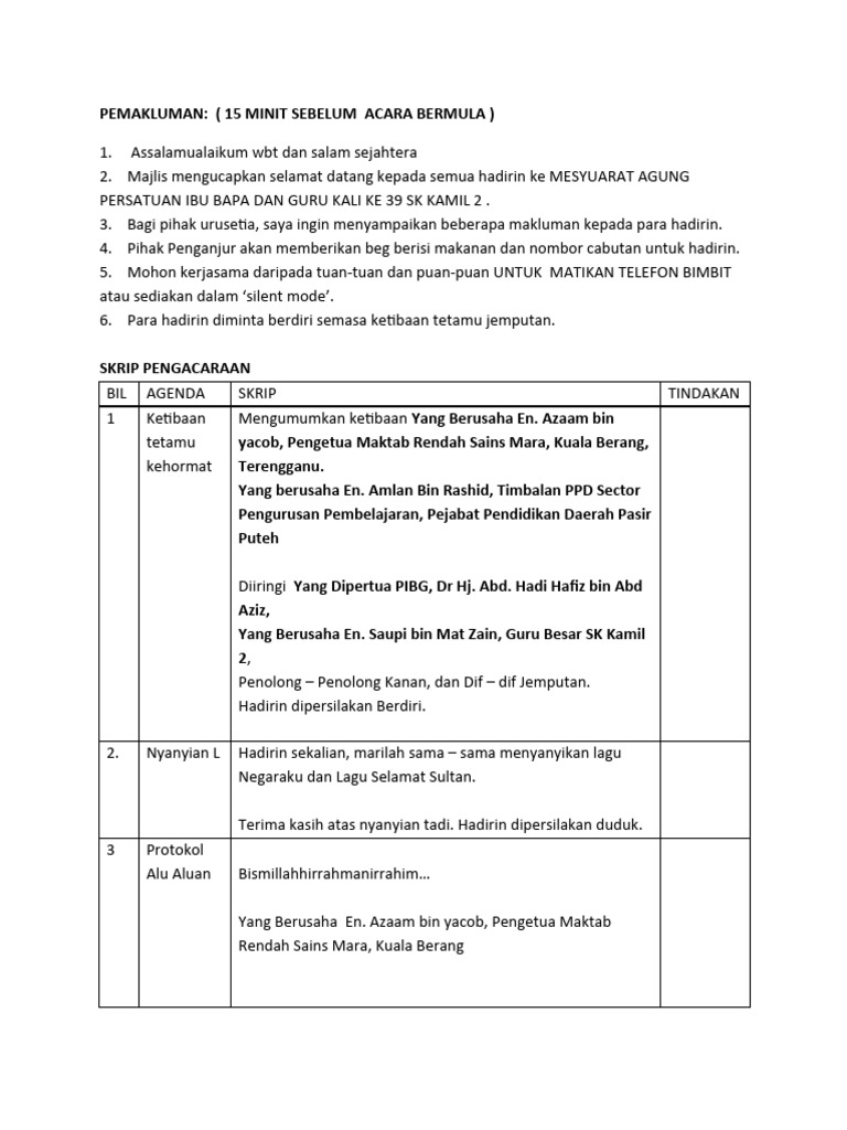 Teks Pengacara Majlis - Pibg 2022 | PDF