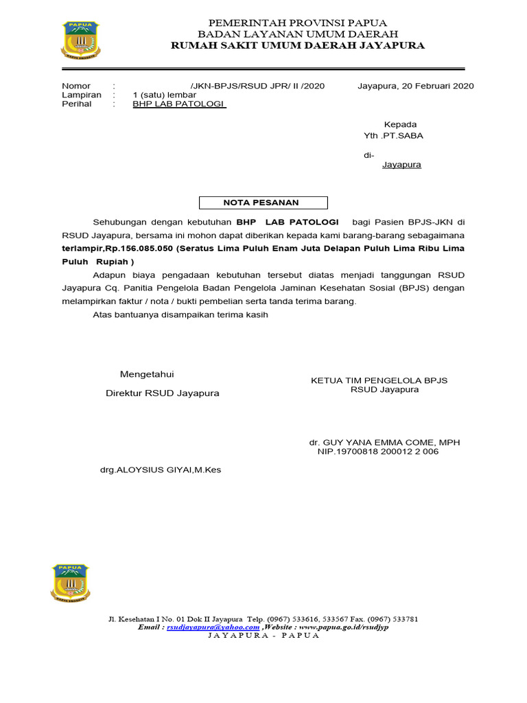 Nota Pesanan BPJS 2020 | PDF