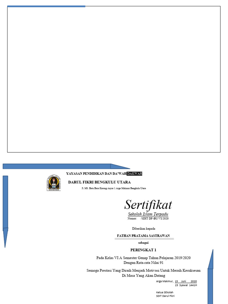 Sertifikat YDF - Kls6 - 2020 Depan | PDF