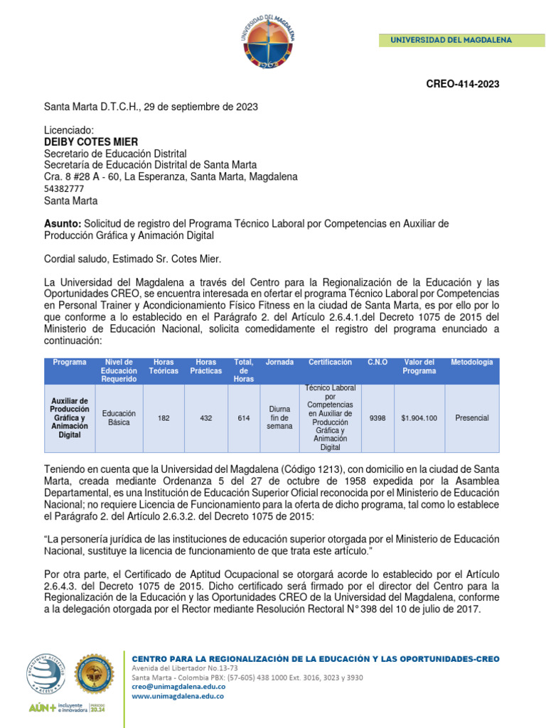 Registro Programa Auxiliar de Producción G Rafica y Animación Digital | PDF