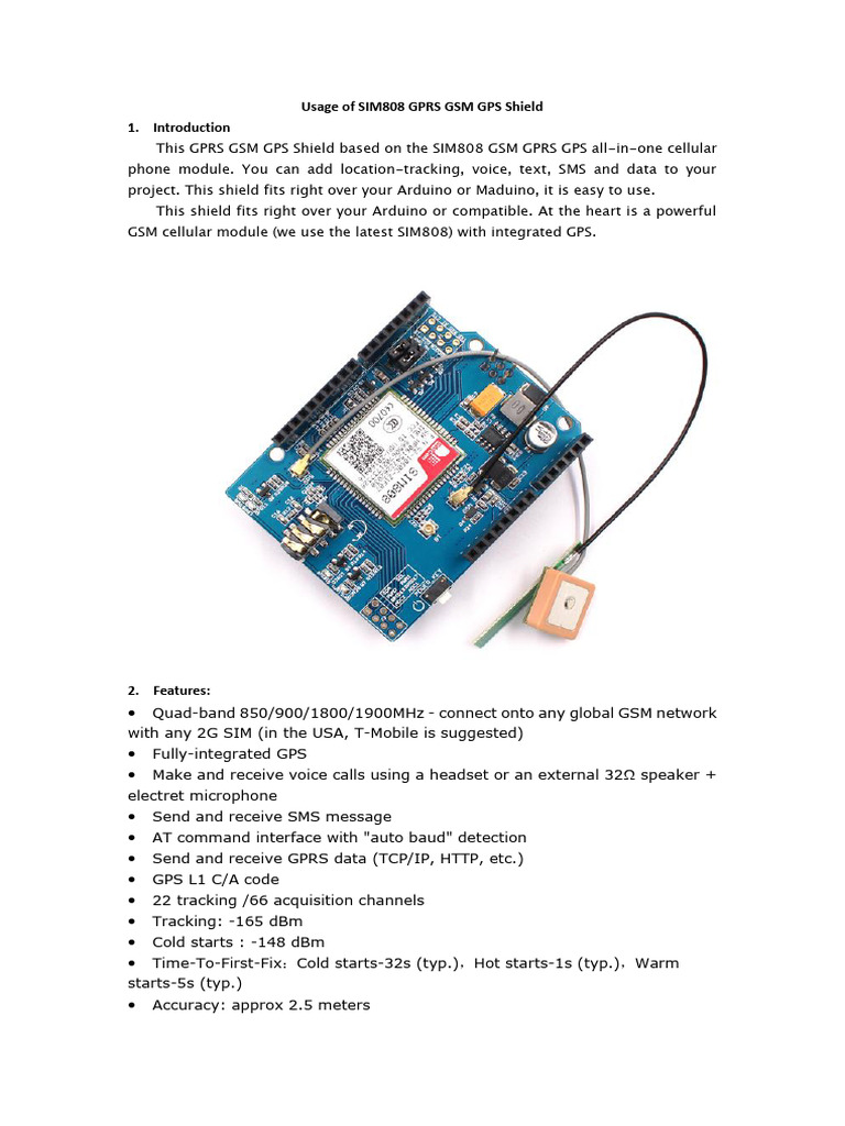 SIM808 GPRS GSM GPS Shield Guide | PDF