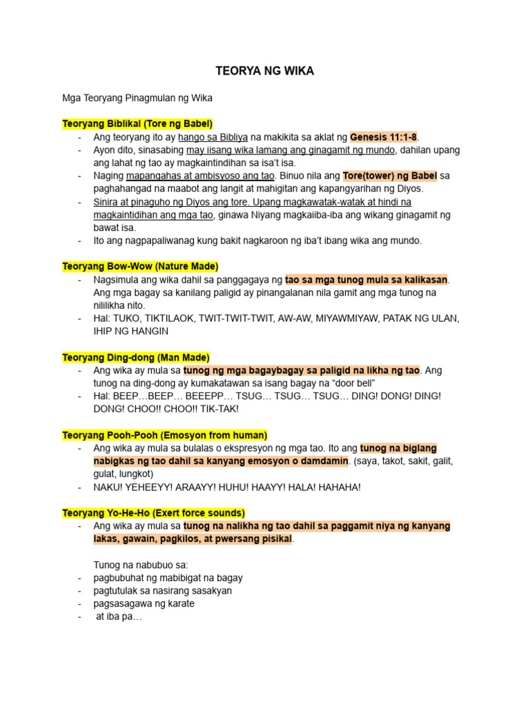 FIL1SEM1 - Teorya NG Wika | PDF