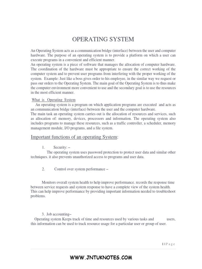 Overview of Operating System Functions | PDF | Operating System ...