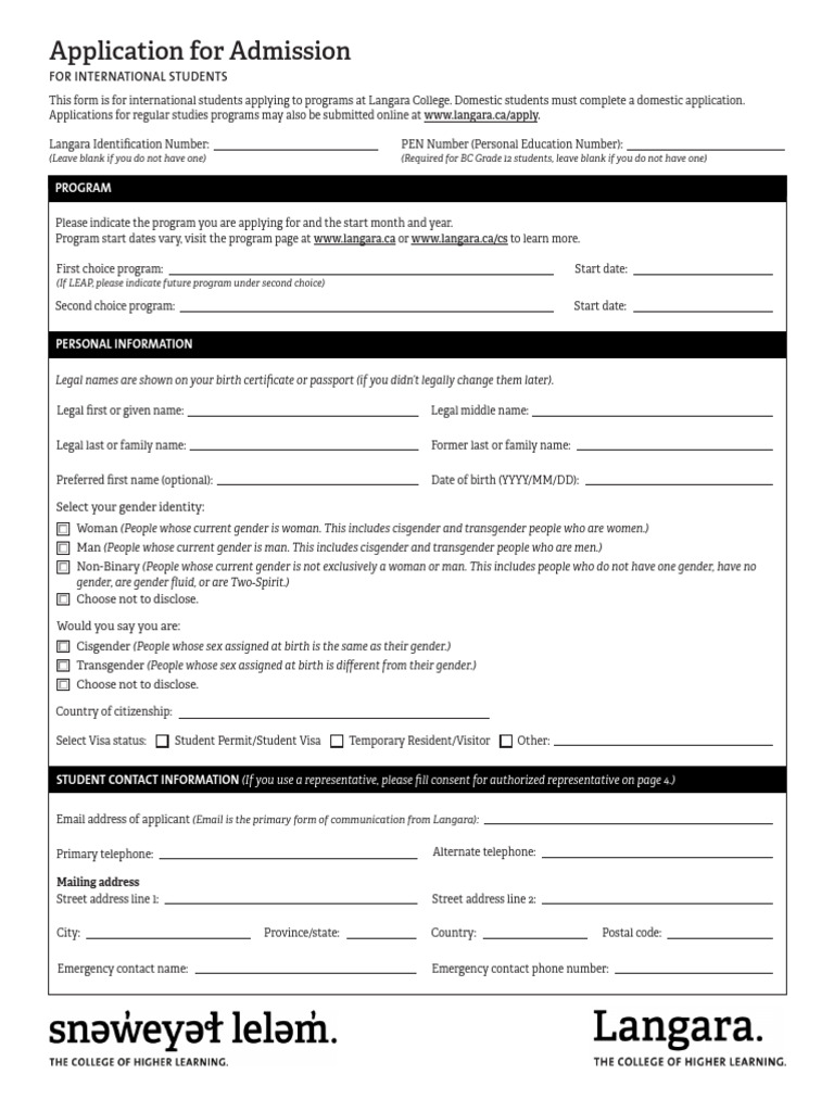 Langara College International Application | PDF