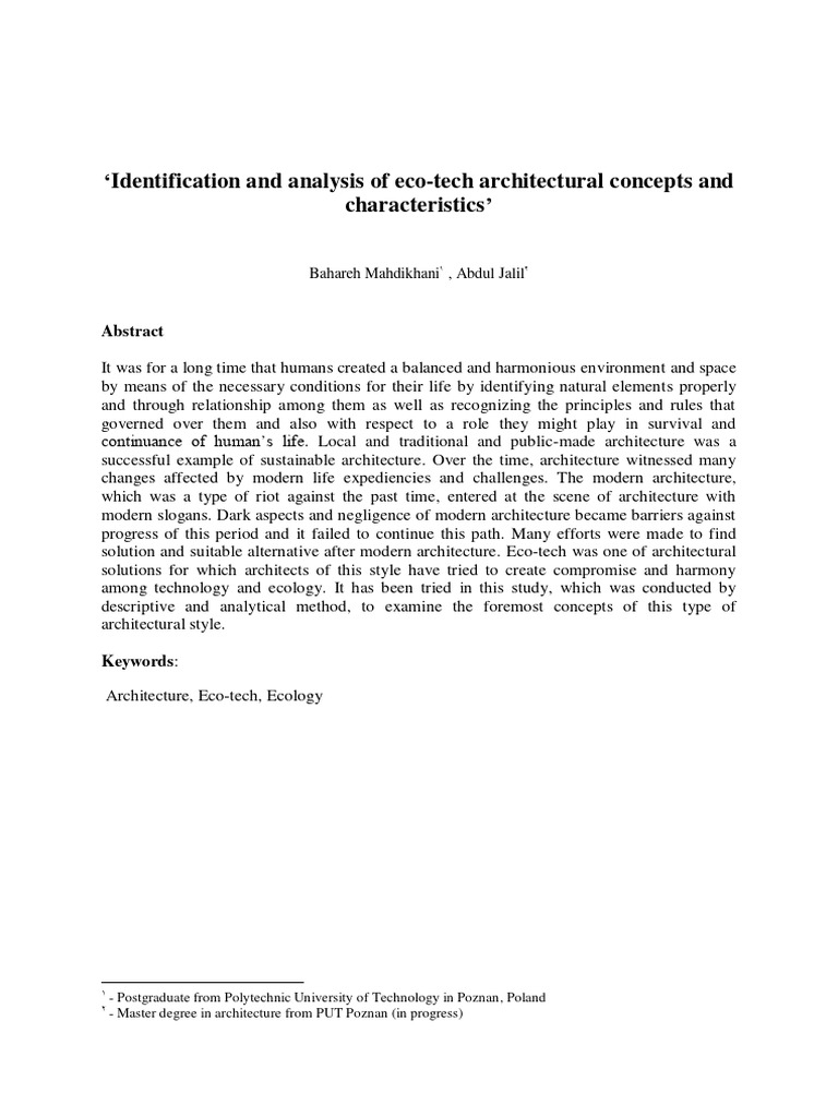 Identification and Analysis of Eco-Tech Architectural Concepts and Characteristics | PDF