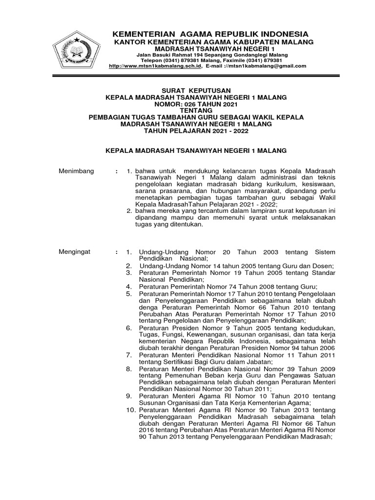 SK 2021 Bagian Kurikulum | PDF