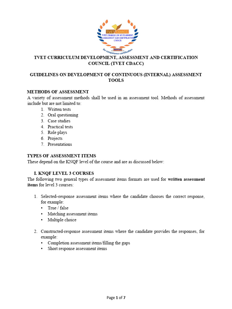 Guidelines for Continuous Assessment Tools | PDF | Multiple Choice ...
