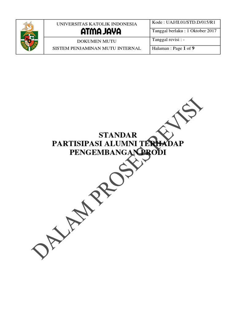 LPM UAJ II - 01 STD - D 015 R1 Standar Partisipasi Alumni Terhadap Pengembagnan Prodi Rev | PDF ...