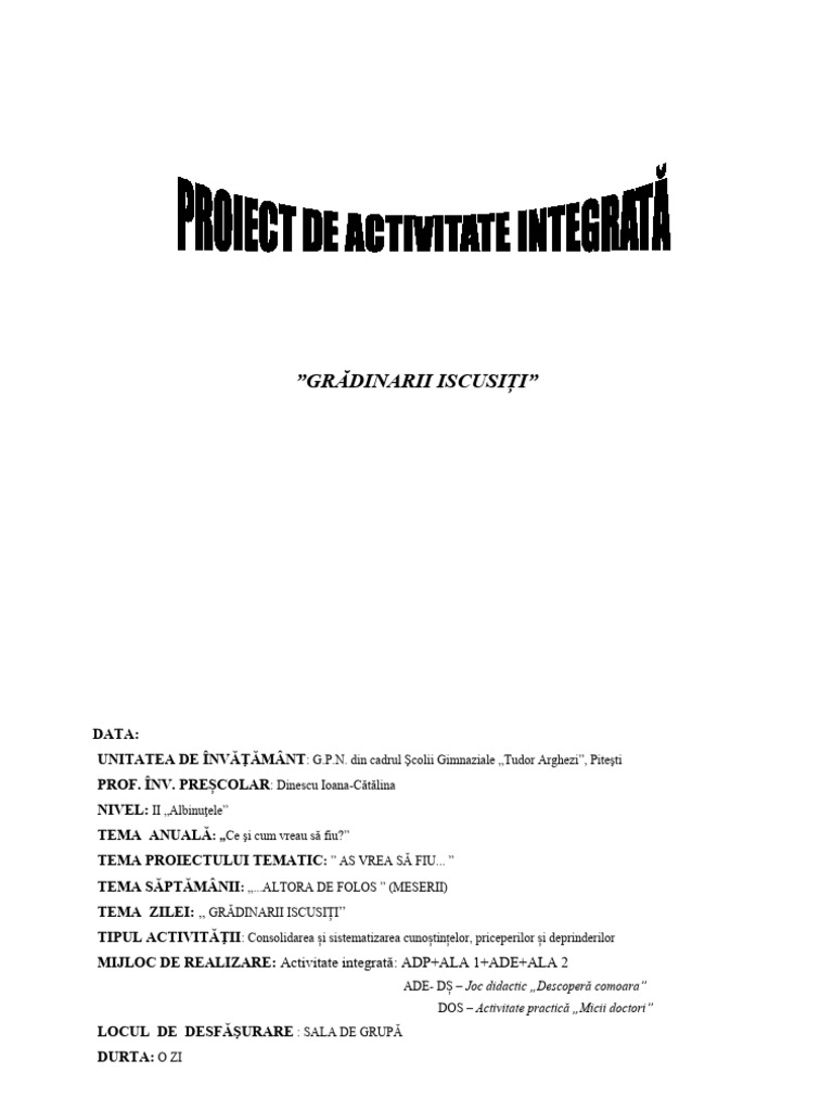 Proiect Didactic Meserii | PDF
