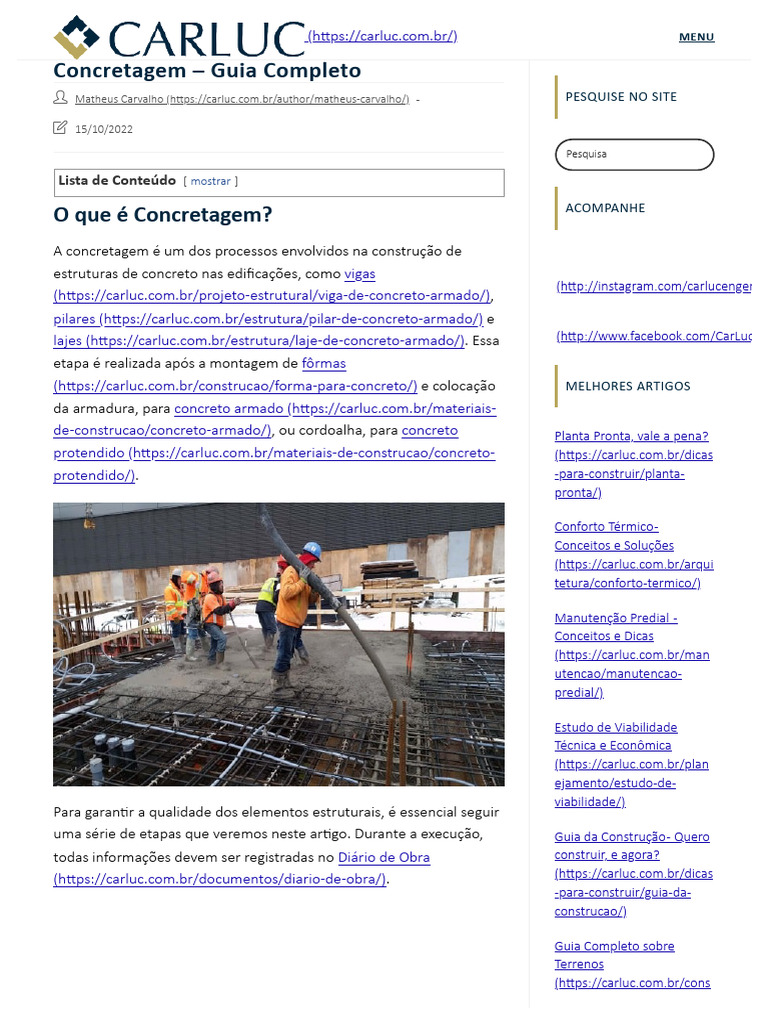 Plano de Concretagem - Etapas, Normas e Dicas | PDF