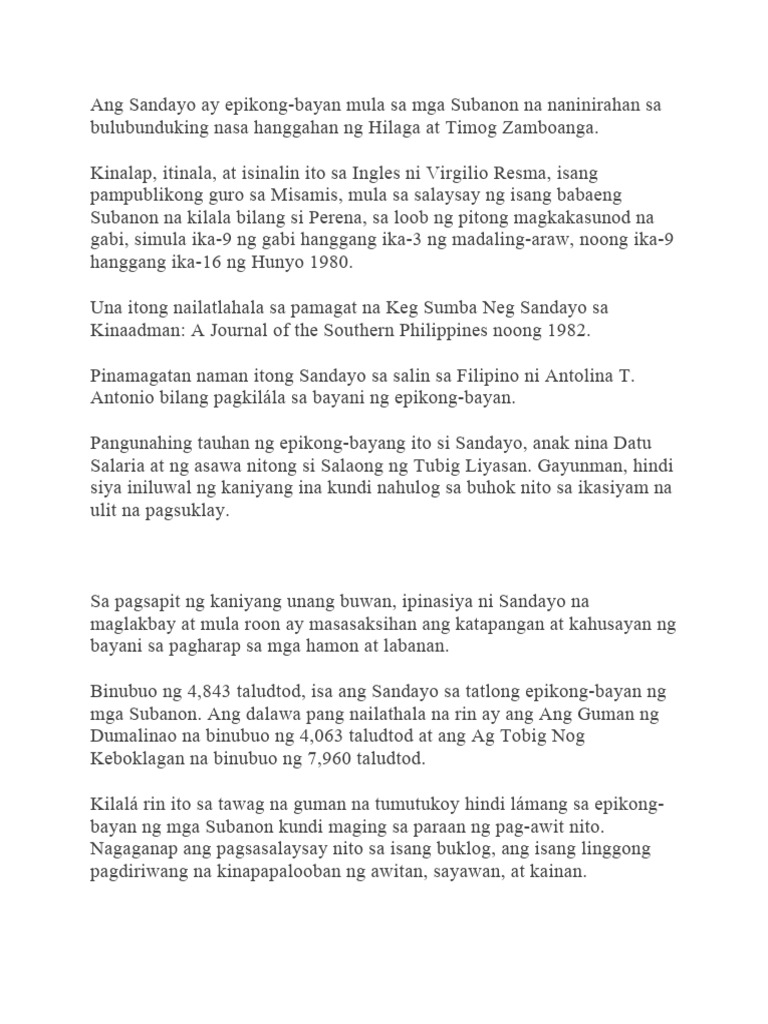 Ang Sandayo Ay Epikong | PDF