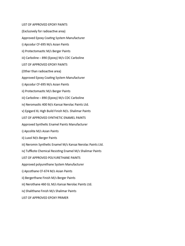 List of Approved Epoxy Paints | PDF