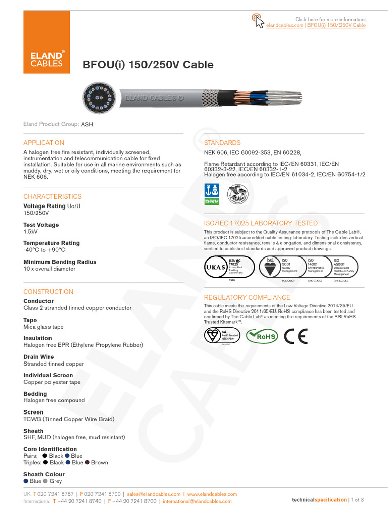 Bfou I 150 250v Cable | PDF | Building Engineering | Electrical Components