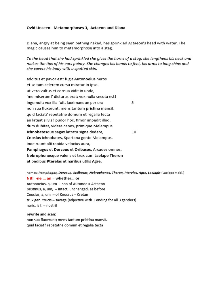 METAMORPHOSES Actaeon and Diana REVISION SESSION | PDF