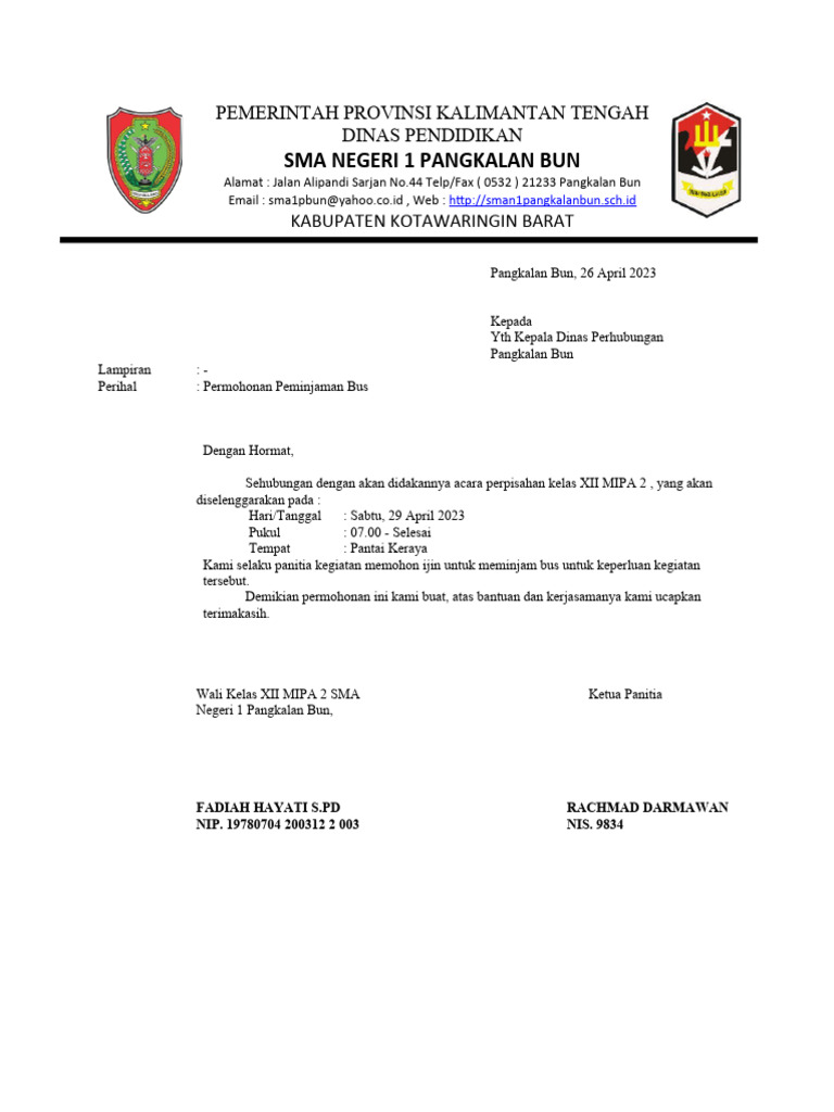 Surat Peminjaman Bus Dishub | PDF