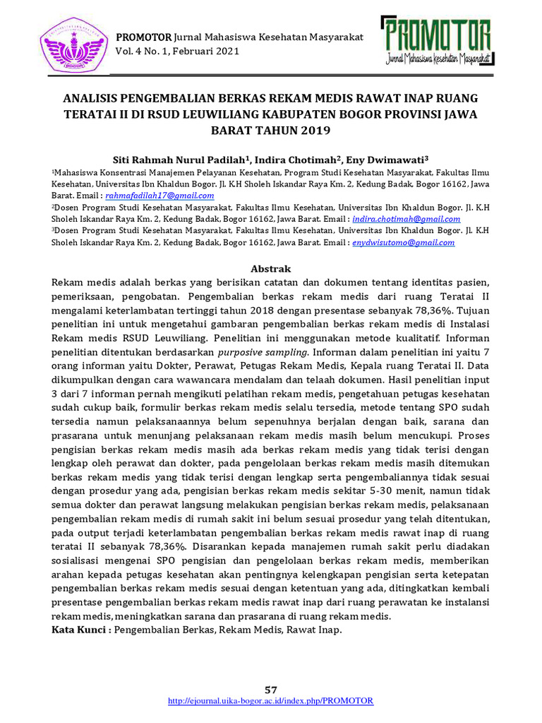 Analisis Pengembalian Berkas Rekam Medis Rawat Inap Ruang | PDF