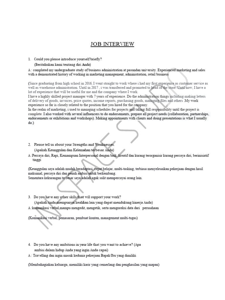 Afriliana Nuruzzahra-Job Interview (Q&A) | PDF | Financial Economics | Private Sector