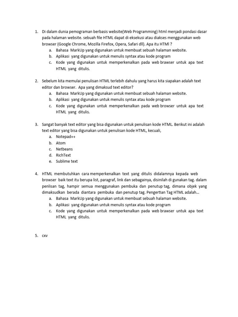 Soal Pilihan Ganda Dan Jawaban Pemrograman Web | PDF