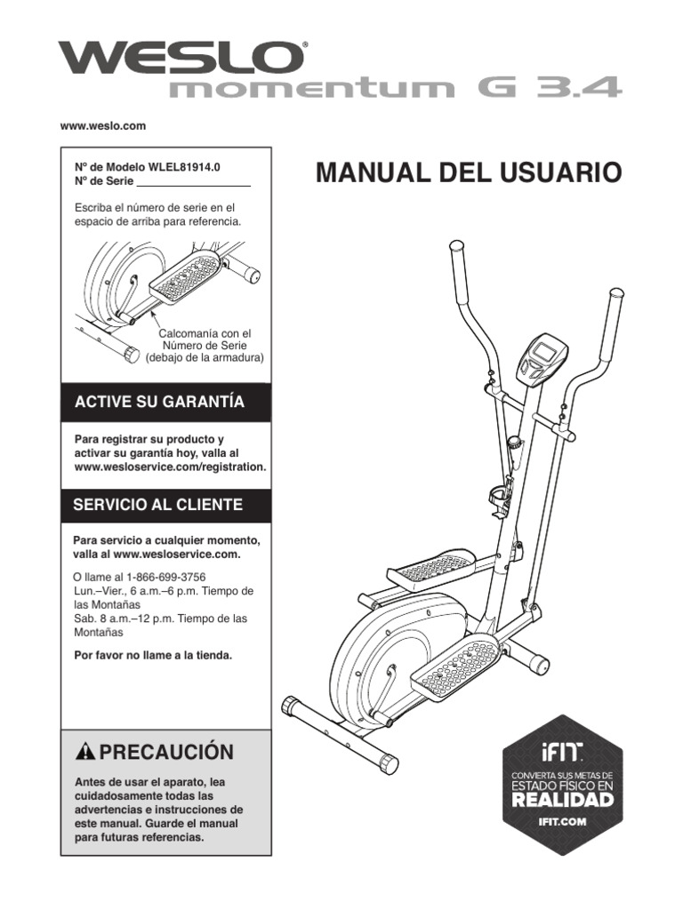 Manual WESLO Elíptica Momentum G 3.4 | PDF | Ejercicio aerobico | Ritmo ...