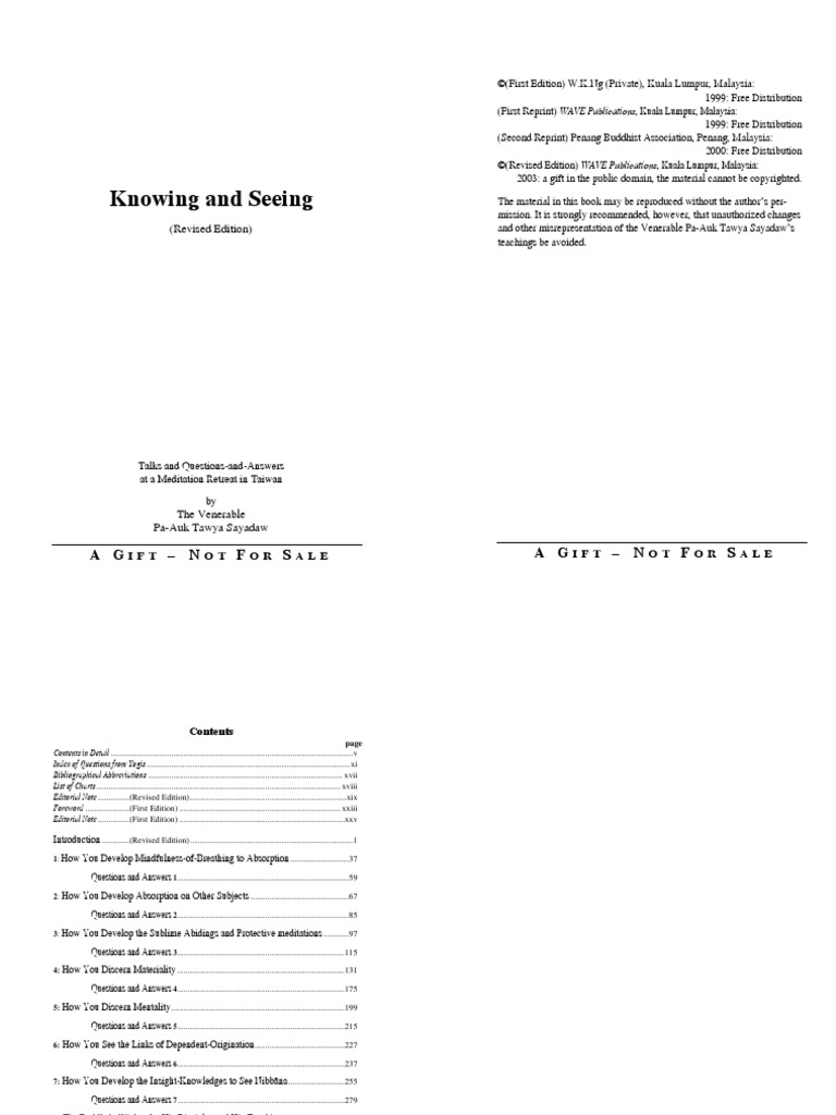Knowing and Seeing, Pa Auk Sayadaw | PDF | Gautama Buddha | Sati (Buddhism)