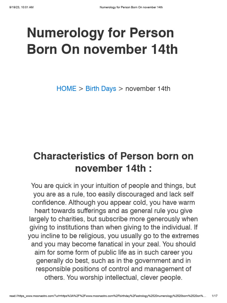 November 14 Birthdate Characteristics | PDF | Self-Improvement | Wellness